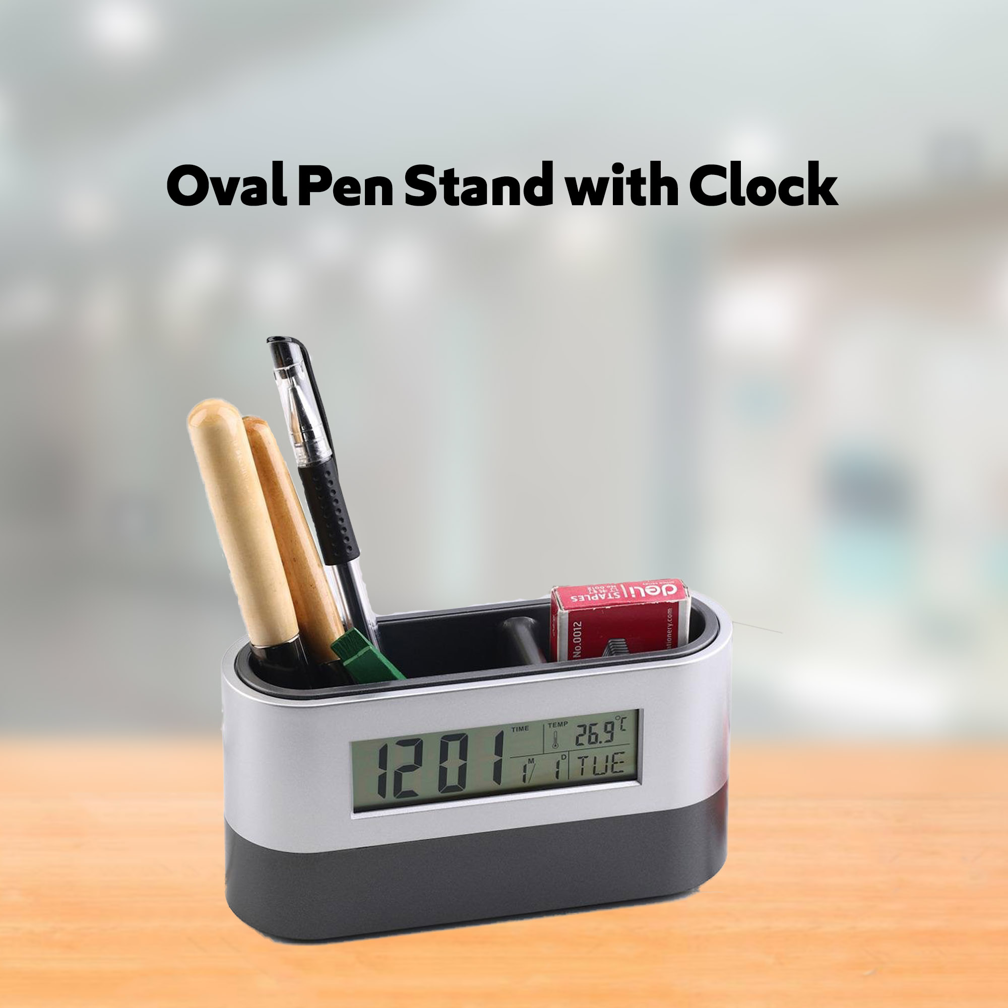 Oval Pen Stand with Clock - Meroshopping.com